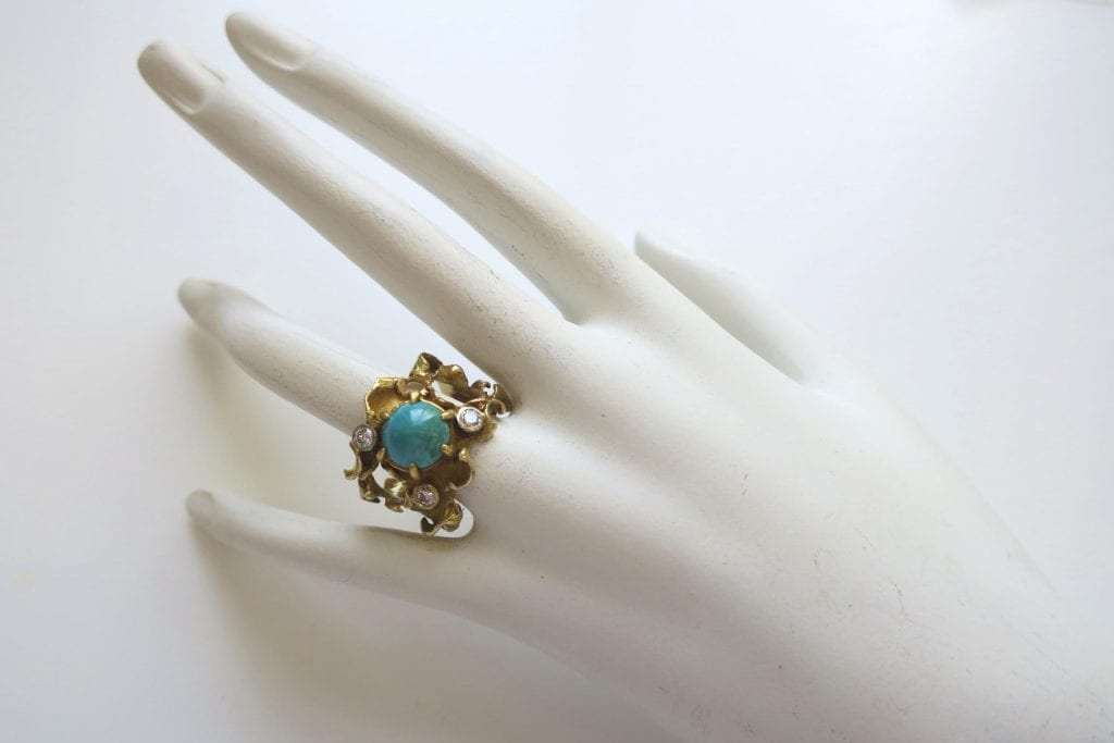 Turquoise and Diamond Ring, circa 1960 - Kimberly Klosterman Jewelry